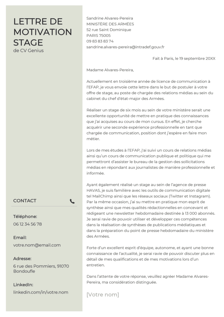 Lettre de motivation stage - modèle et conseils