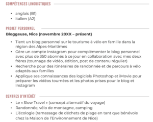Modèle et exemple CV stage lycée
