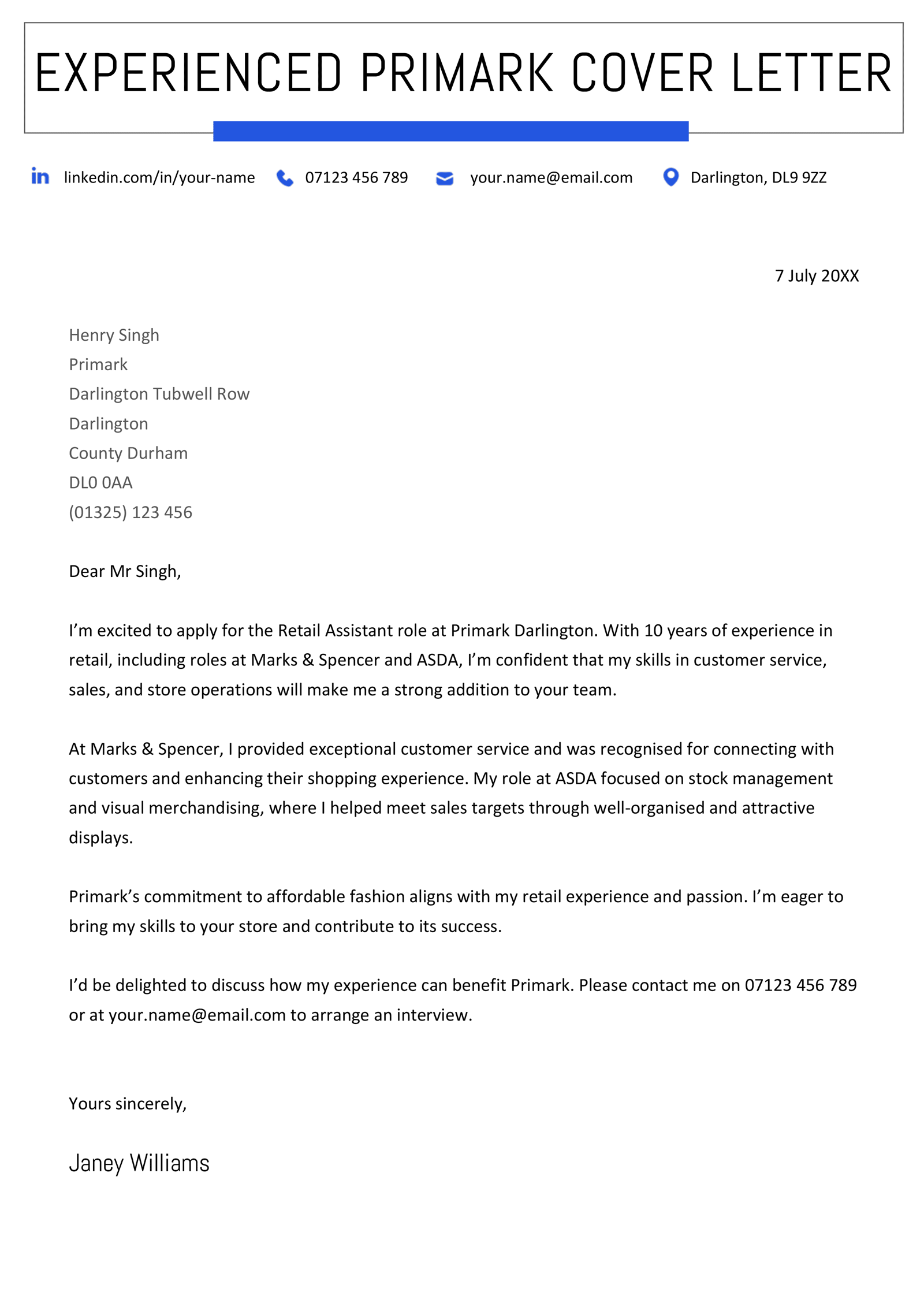 4 Primark Cover Letter Templates & Writing Guide for 2025