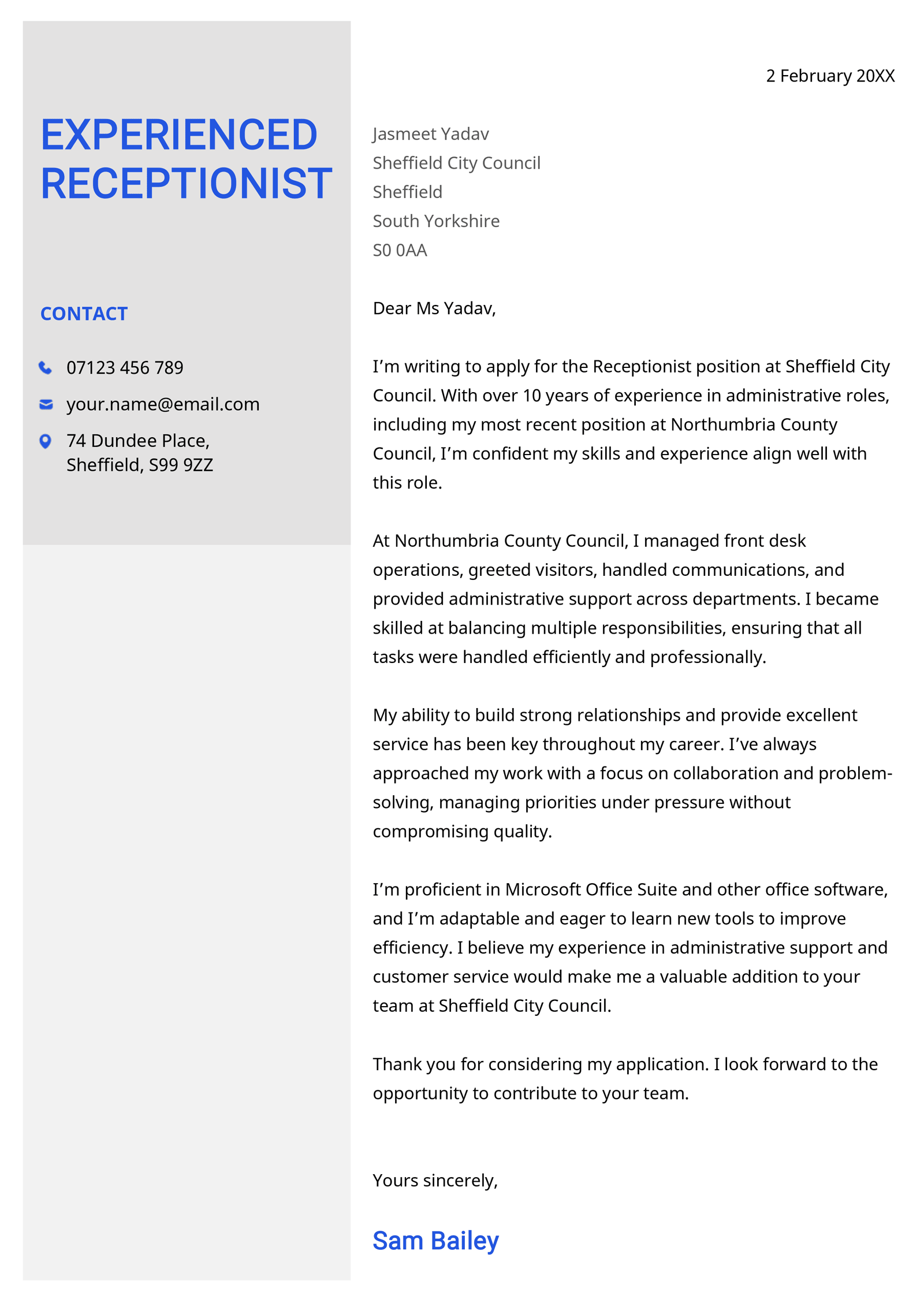 3 Receptionist Cover Letter Samples & Writing Tips