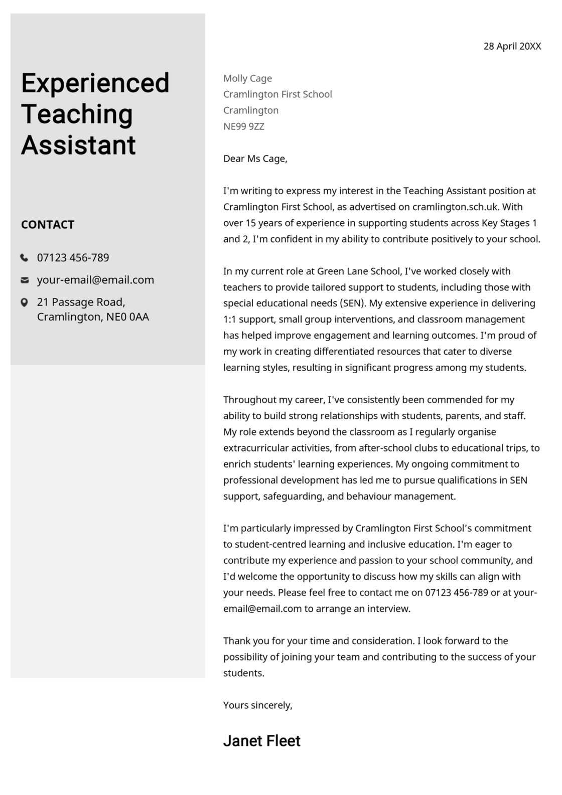 Teaching Assistant Cover Letter - 3 Examples, Template, & Tips