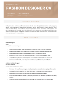 Fashion Designer CV - Example, 35+ Skills, & Free Template