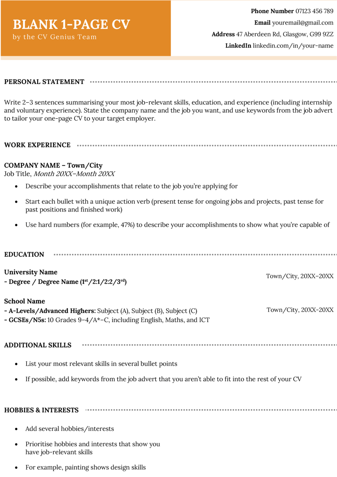 Free One-Page CV Template & Examples [+ How to Write]