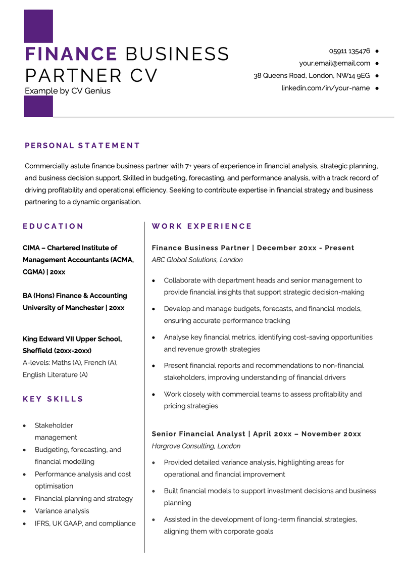 Finance Manager CV: Free Examples, Template, & Writing Guide