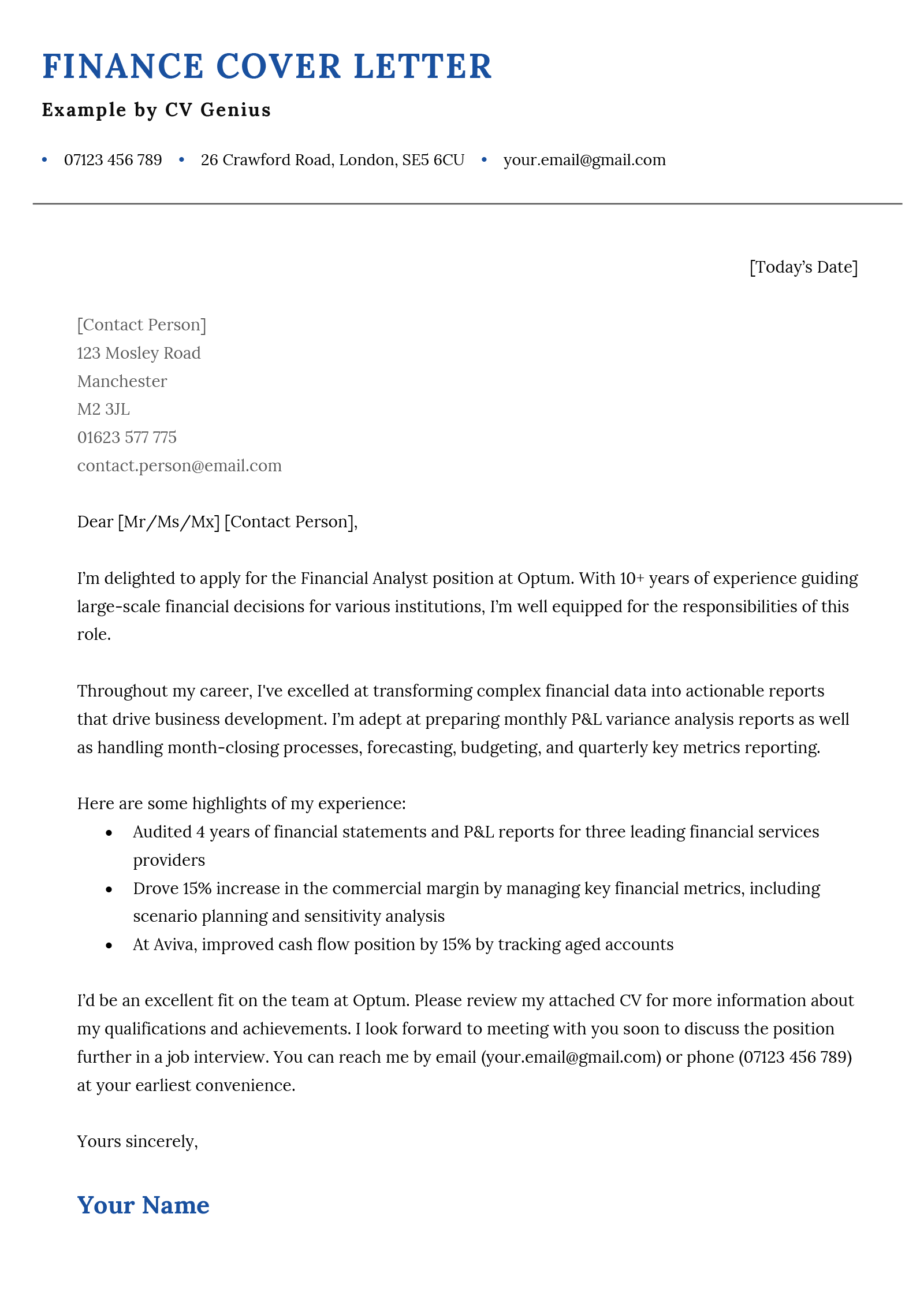 Finance Cover Letter (Example & Writing Tips)