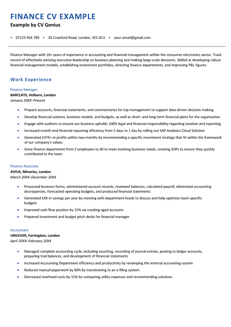 Finance CV: Example & Writing Help