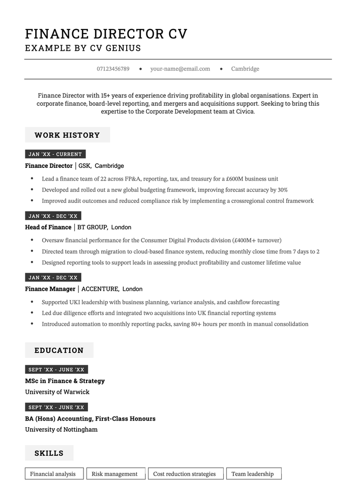 17 Finance CV Examples, Free Template, & Guide for 2026