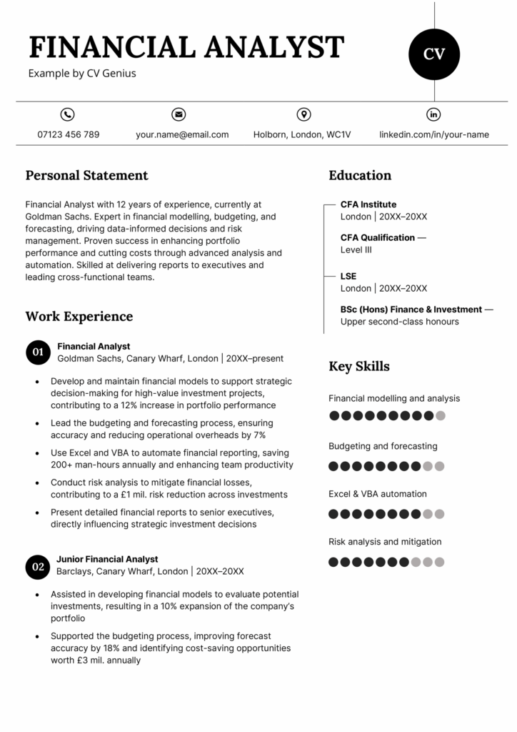 Financial Analyst CV: Free Example, Template, & Writing Tips