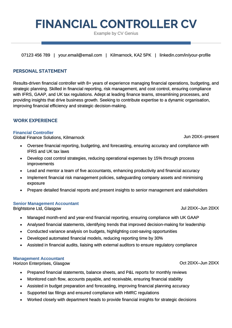 Finance Manager CV: Free Examples, Template, & Writing Guide