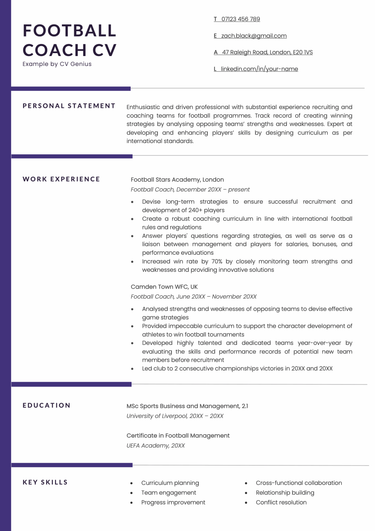 Football Coach CV Example, Template, & Writing Tips