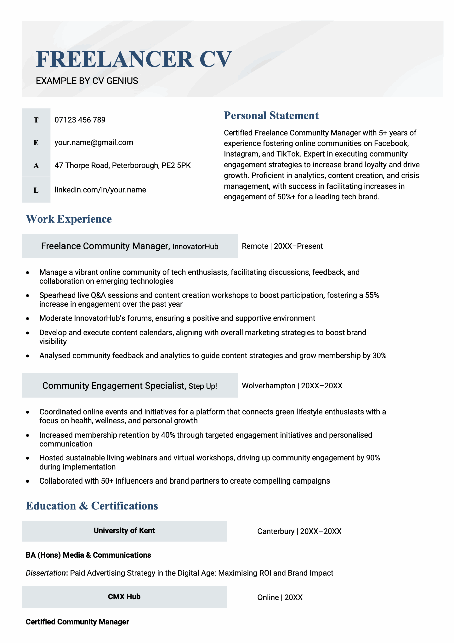 Freelancer CV (Example, Template, & Writing Tips)