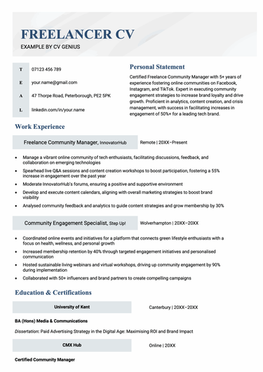 Freelancer CV (Example, Template, & Writing Tips)