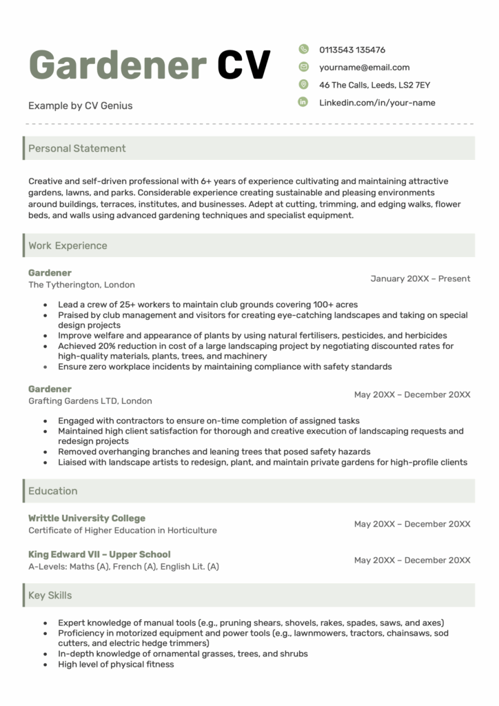 Gardener CV: Examples, Template, & Essential Skills