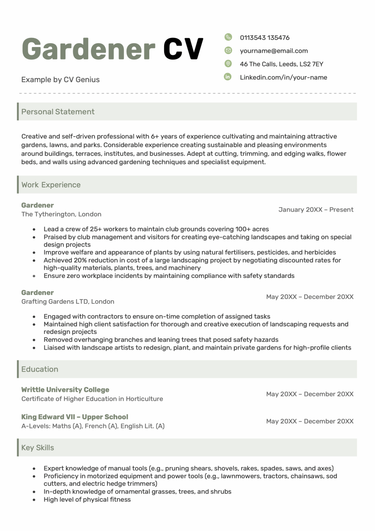 Gardener CV: Examples, Template, & Essential Skills