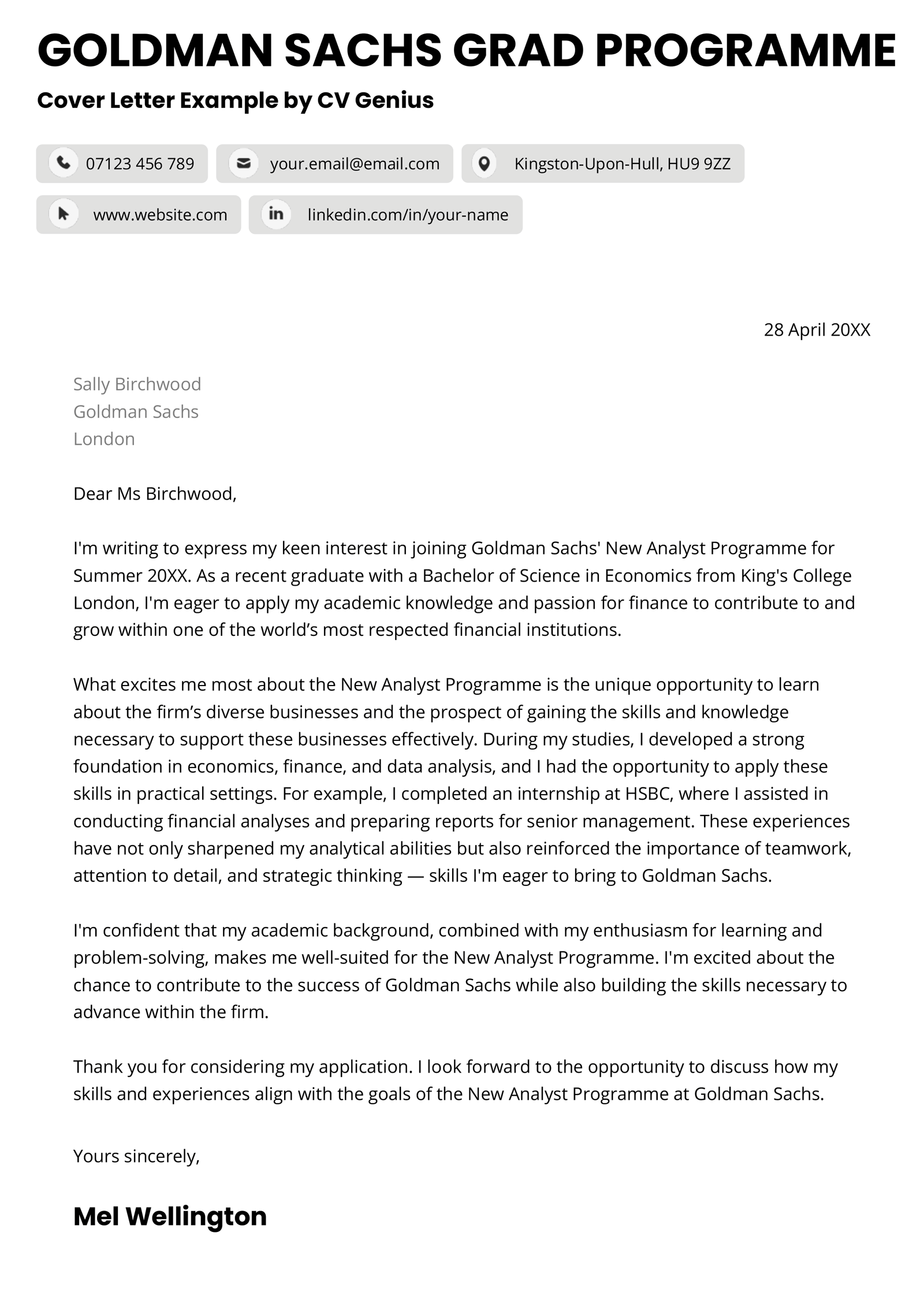 Goldman Sachs Cover Letter - 4 Examples & Writing Tips