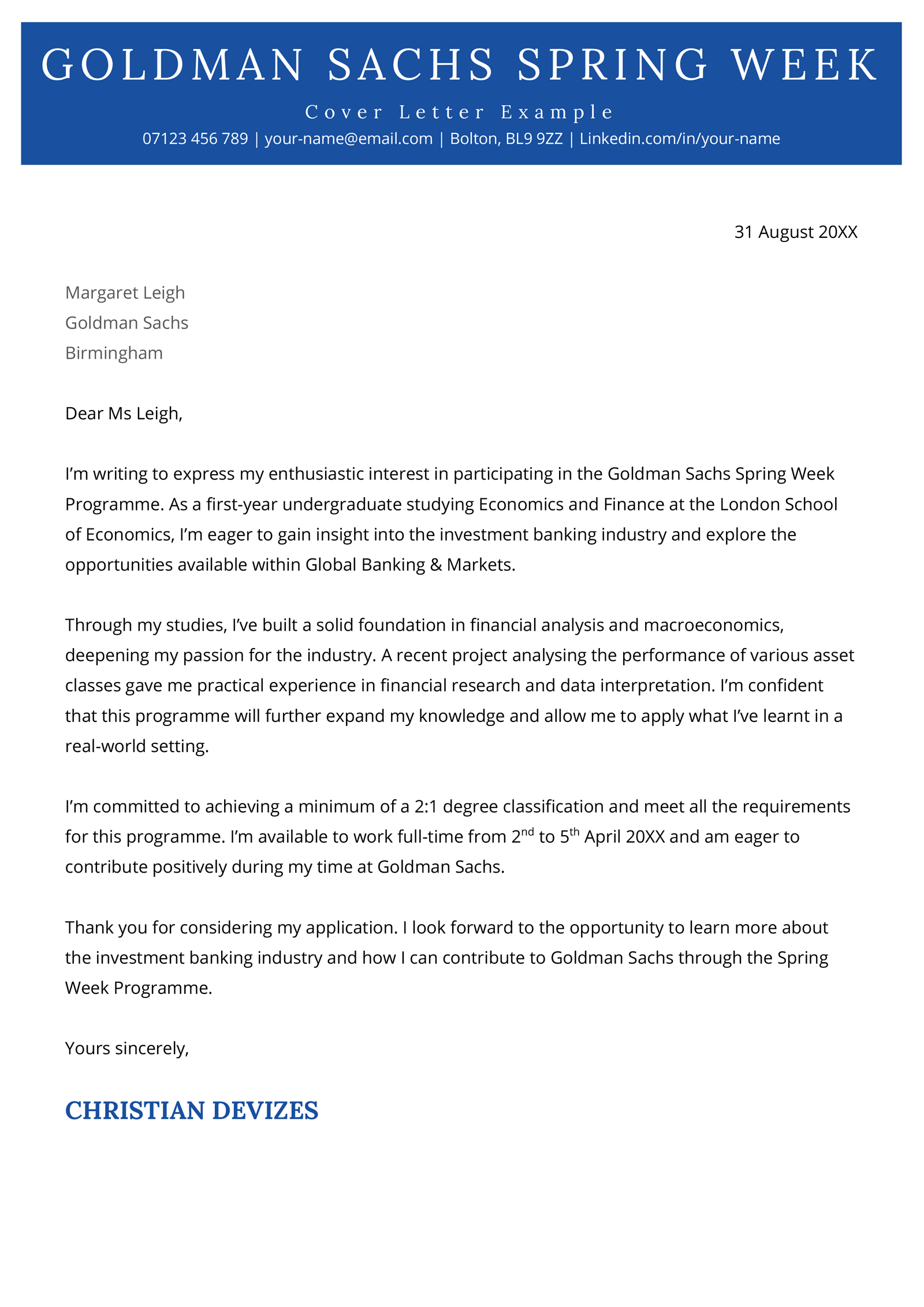 Goldman Sachs Cover Letter - 4 Examples & Writing Tips