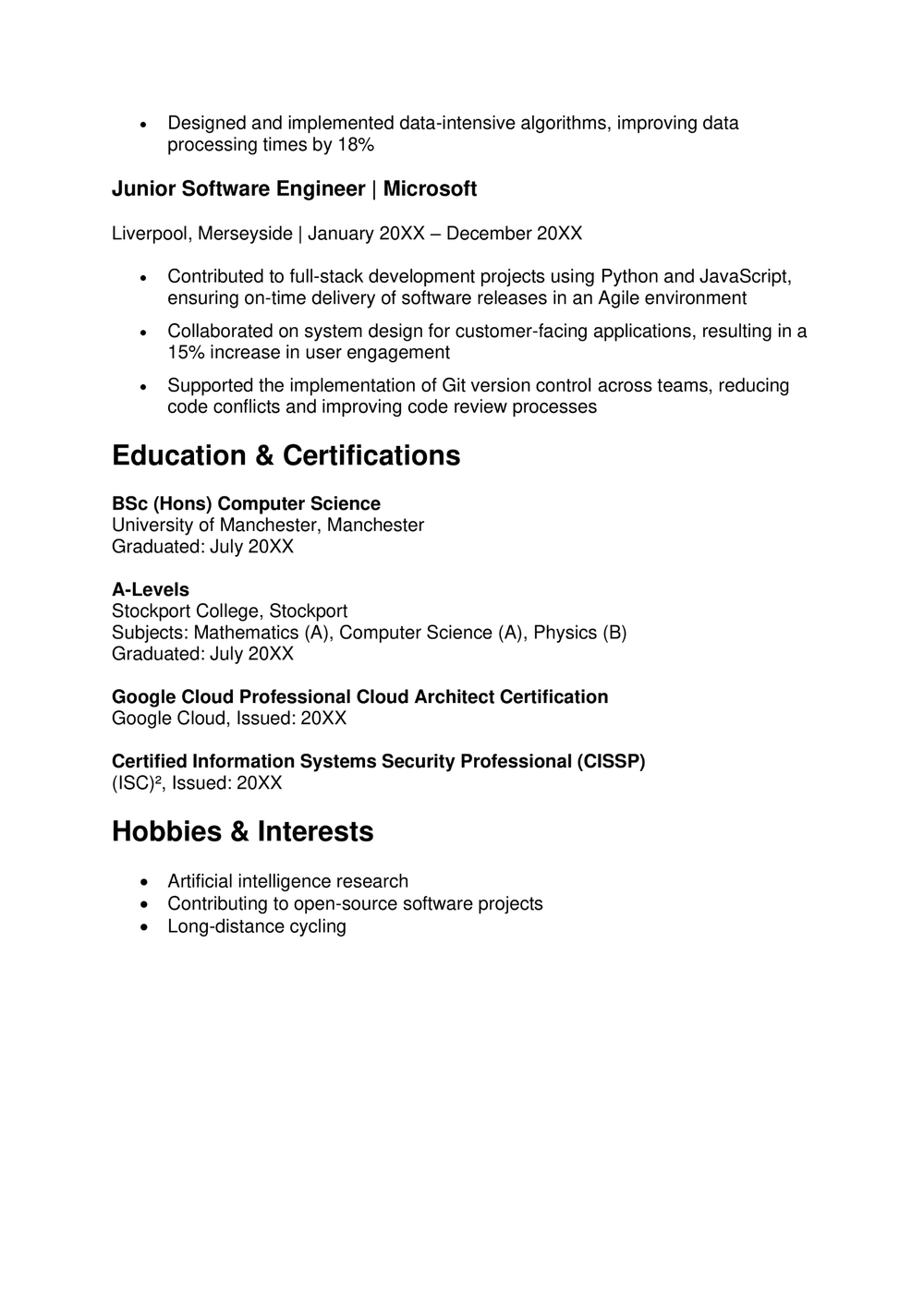 Google CV Example & Writing Tips