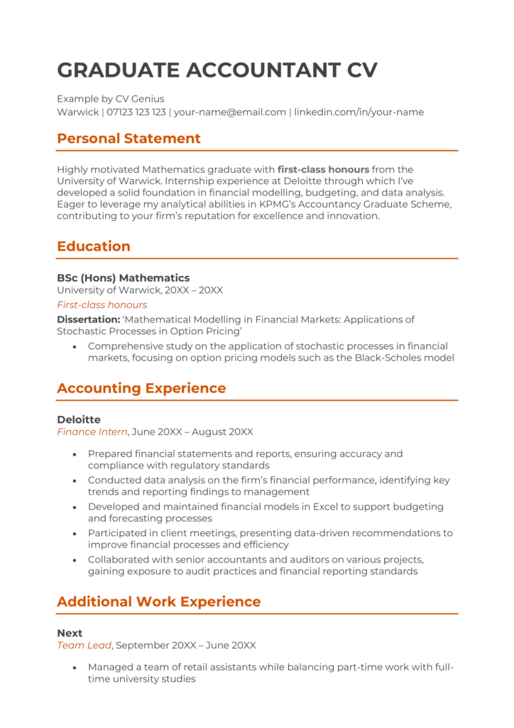 Free Graduate Accountant CV Example to Download (with Tips)
