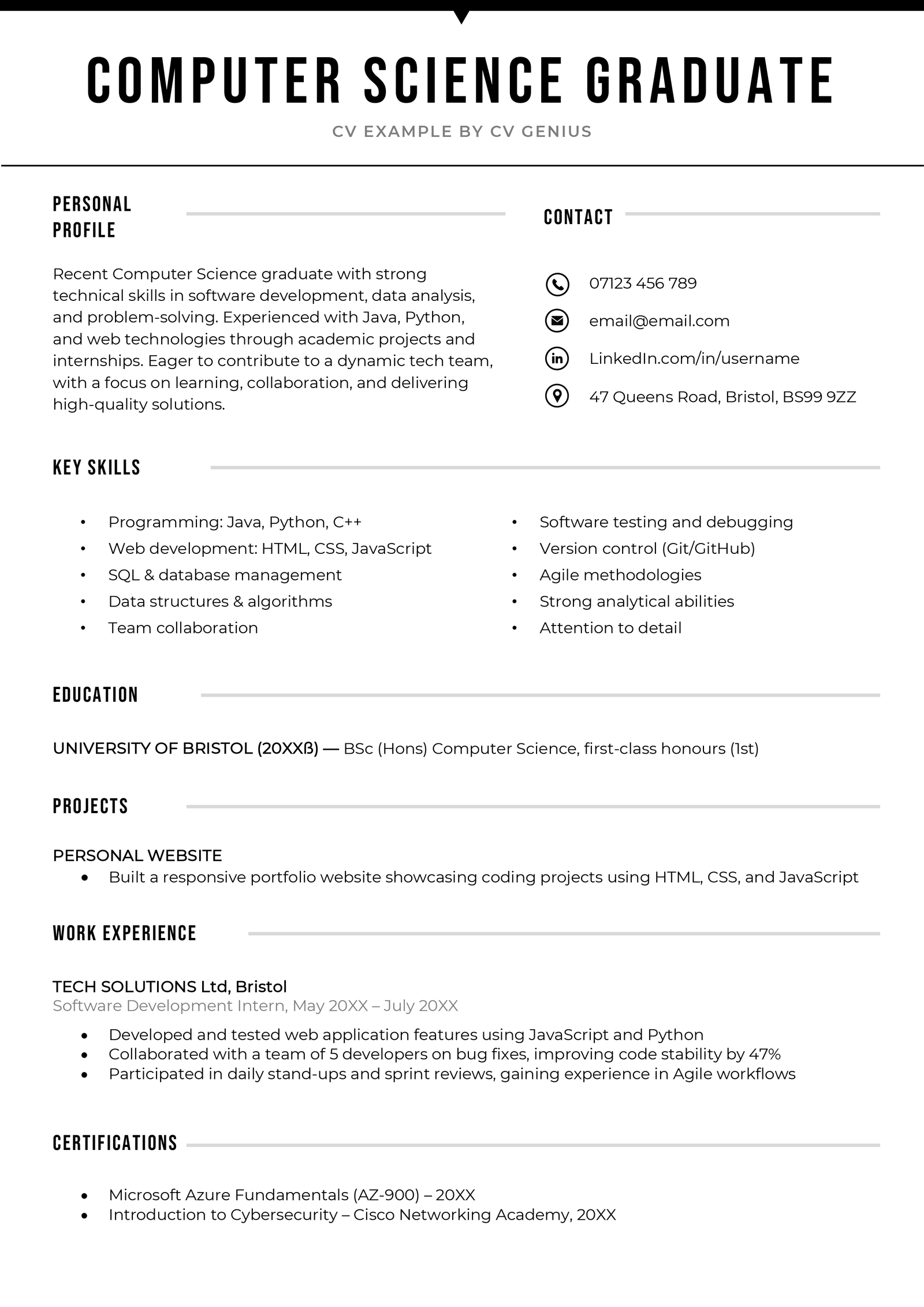 Graduate Computer Science CV Example & Writing Tips