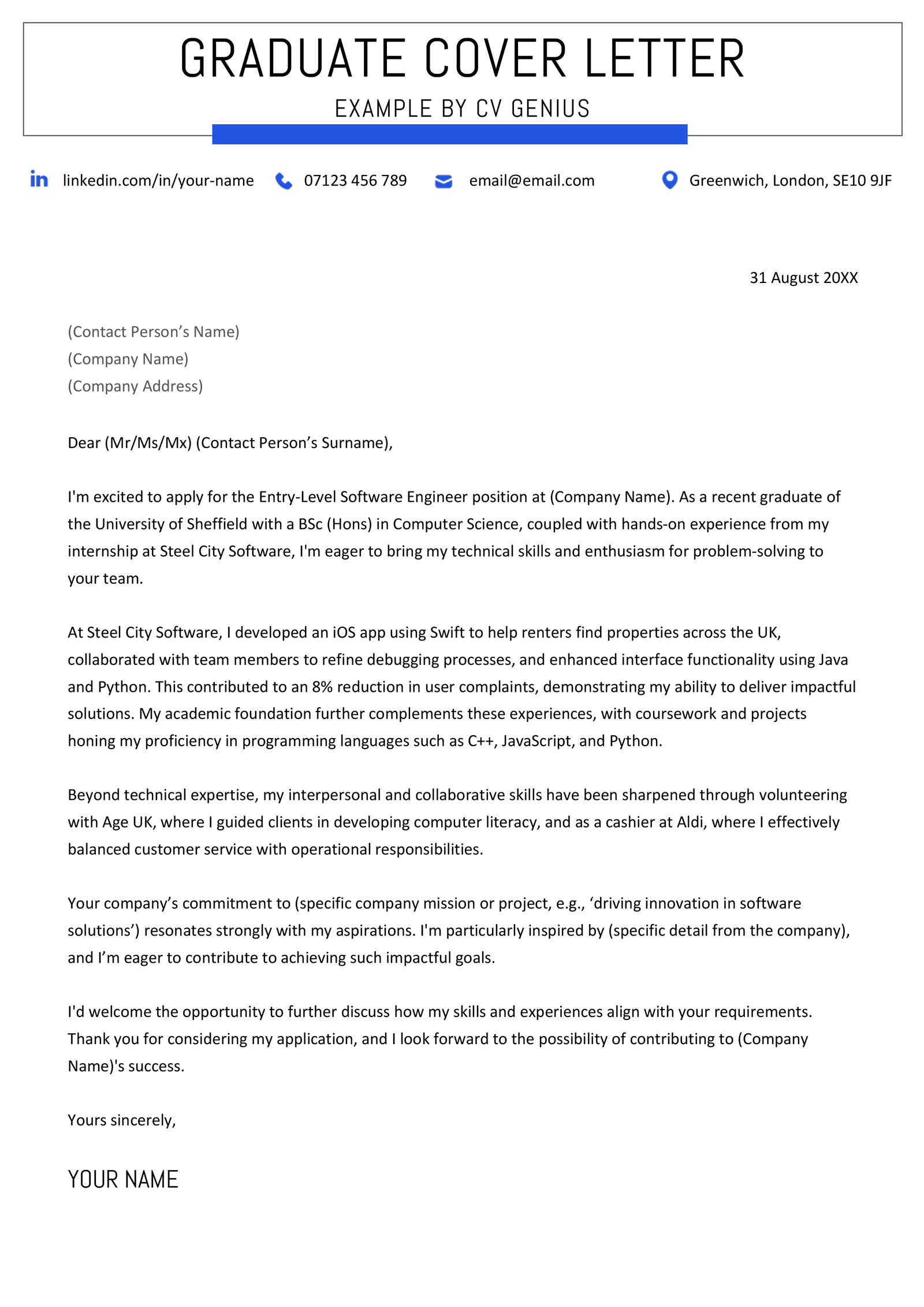 Graduate Cover Letter Example & Writing Tips for 2025