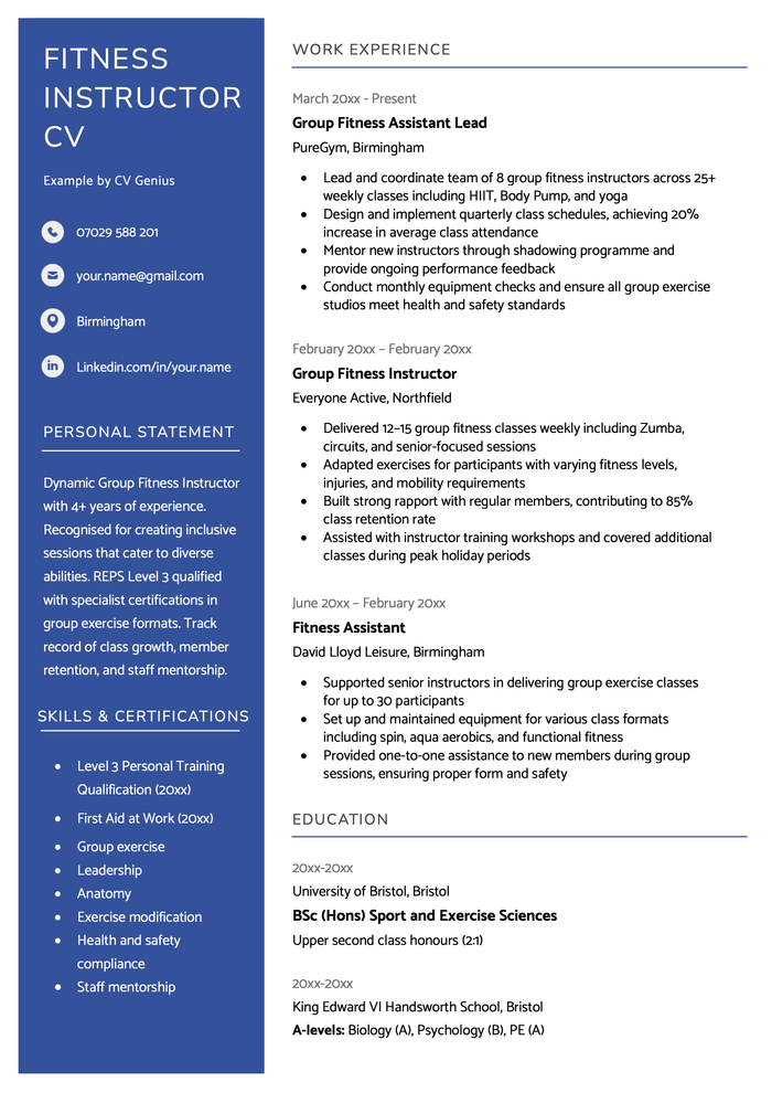 Personal Trainer CV: Example, Free Template, & Tips