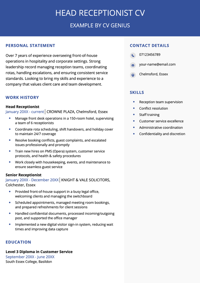 12 Receptionist CV Examples for 2025 (With Templates & Tips)