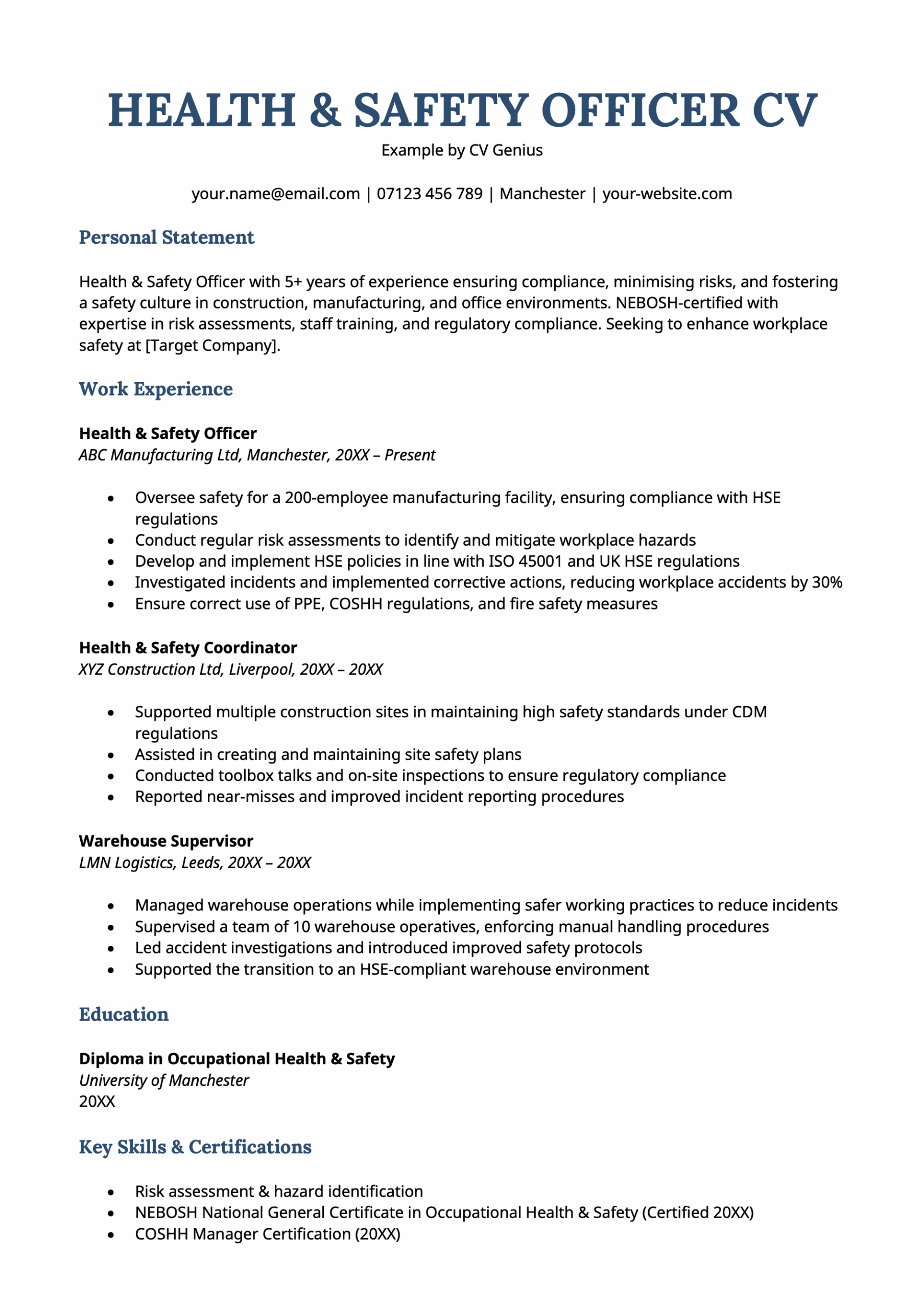 Health & Safety Officer CV: Example, Template, & Tips