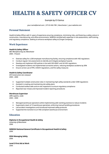 Health & Safety Officer CV: Example, Template, & Tips
