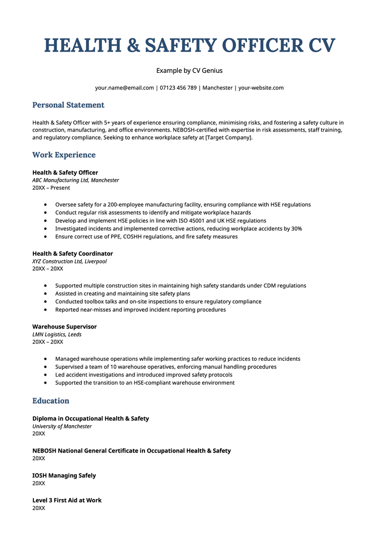 Health & Safety Officer CV: Example, Template, & Tips