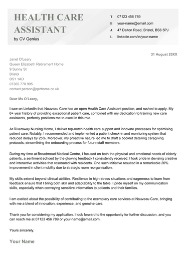 Health Care Assistant Cover Letter Example & Writing Tips