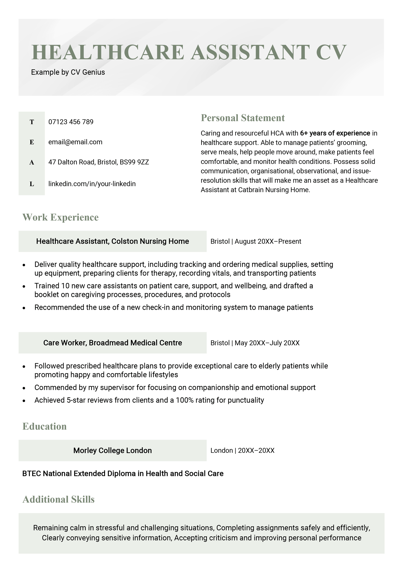 Healthcare Assistant Cv Examples How To Write