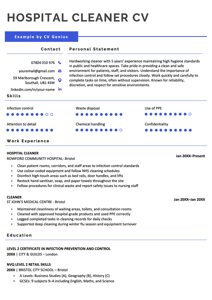 Cleaner CV Examples, Template, & Writing Guide for 2026
