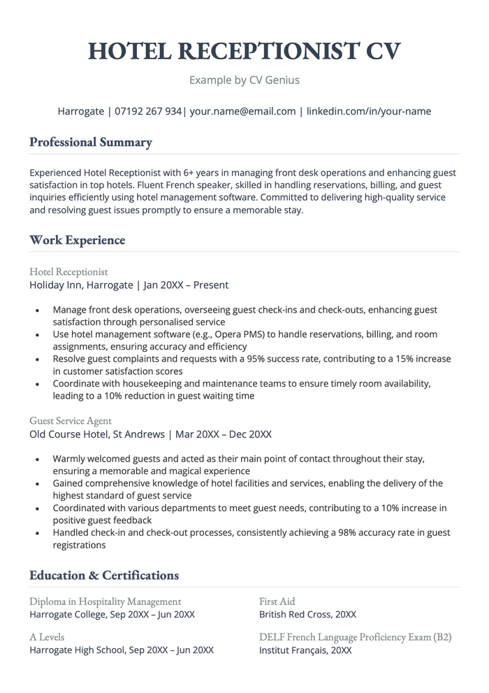 12 Receptionist CV Examples for 2025 (With Templates & Tips)