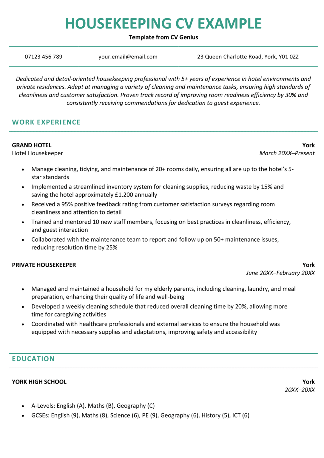 Housekeeping CV - Example, Free Template, & How to Write
