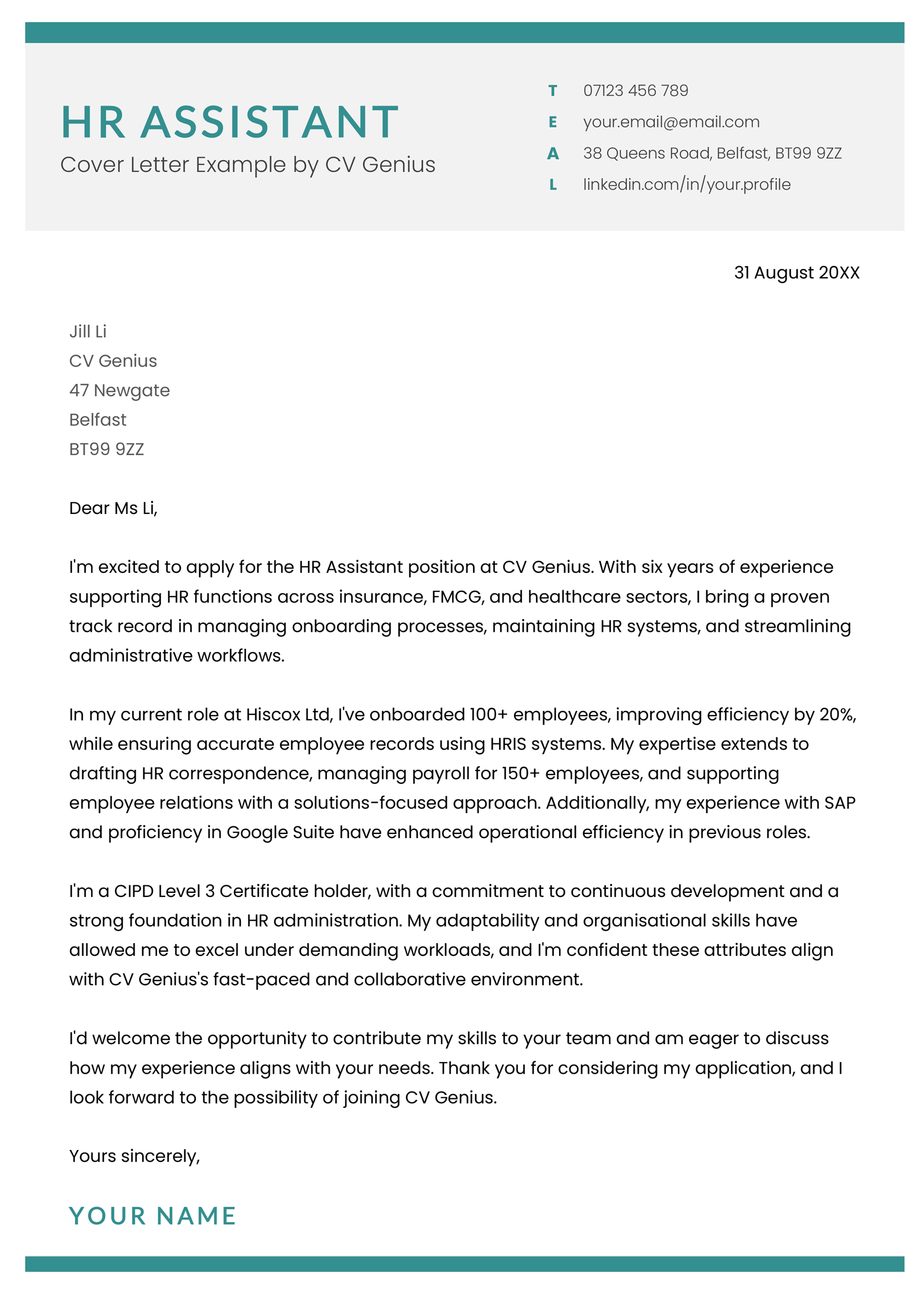 Cover Letter For HR Assistant Example & Writing Tips for 2025