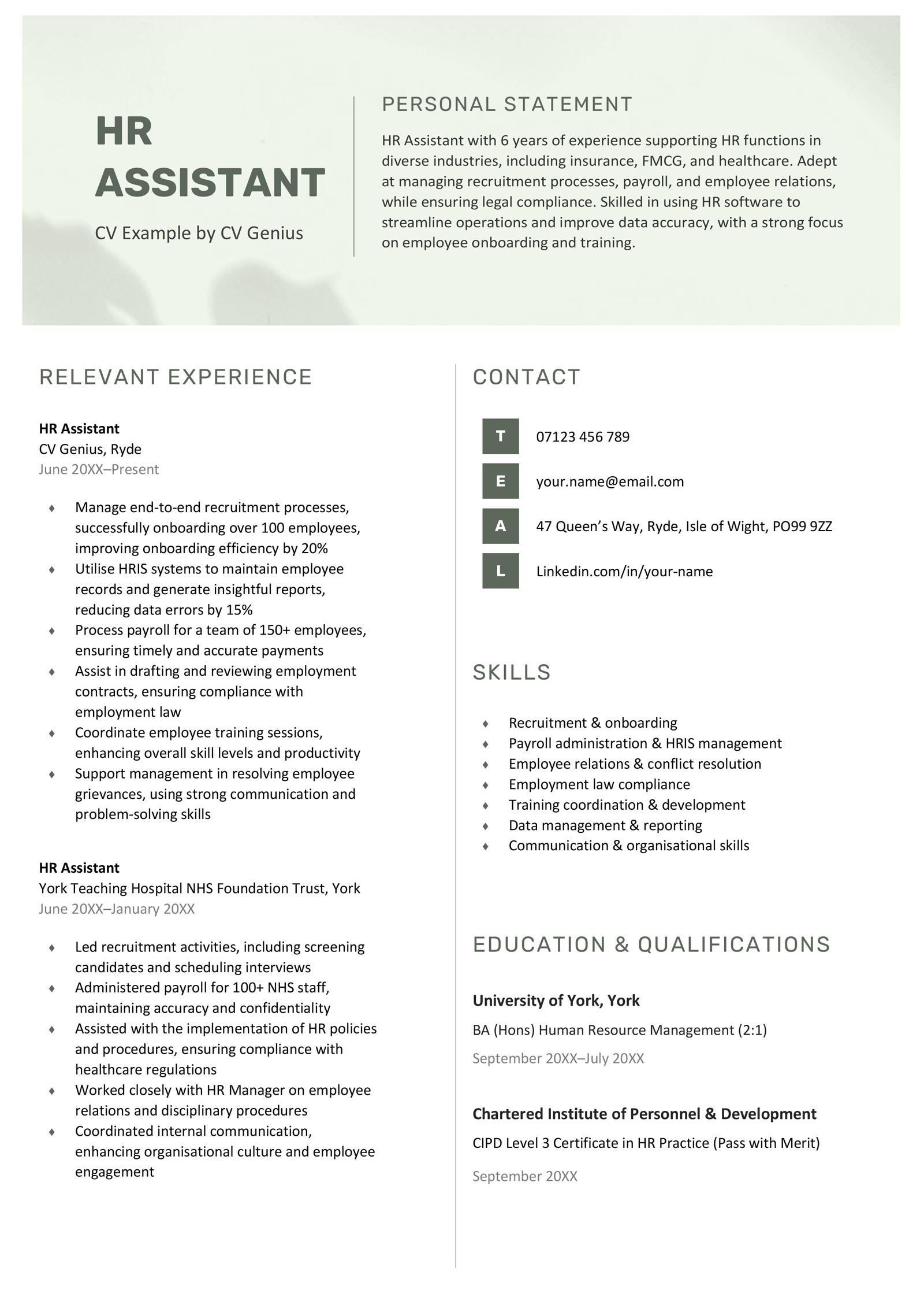 Hr Assistant Resume