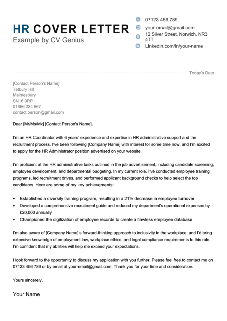 HR Cover Letter Example Tips Free Download