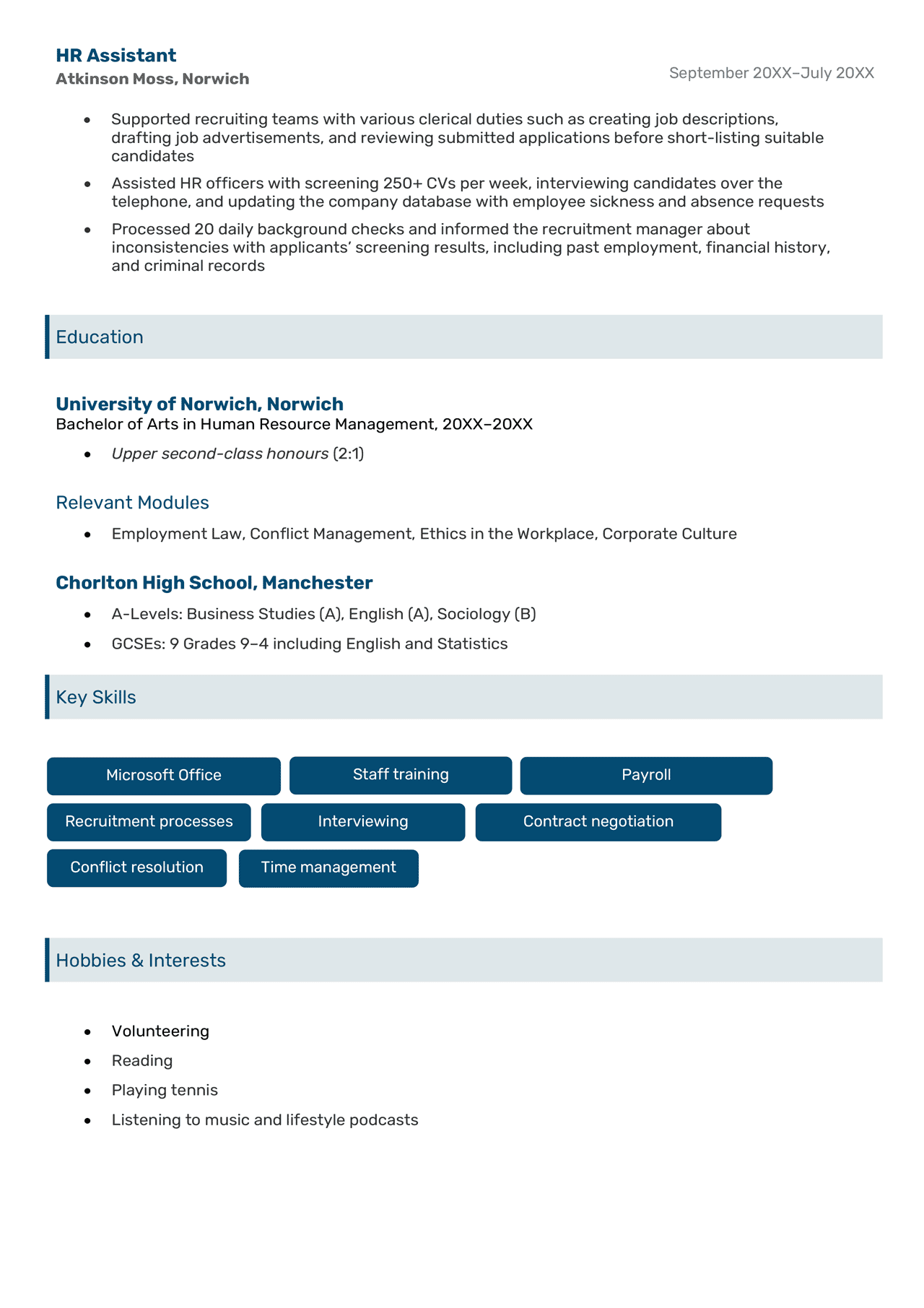 Human Resources (HR) CV Example & Writing Tips