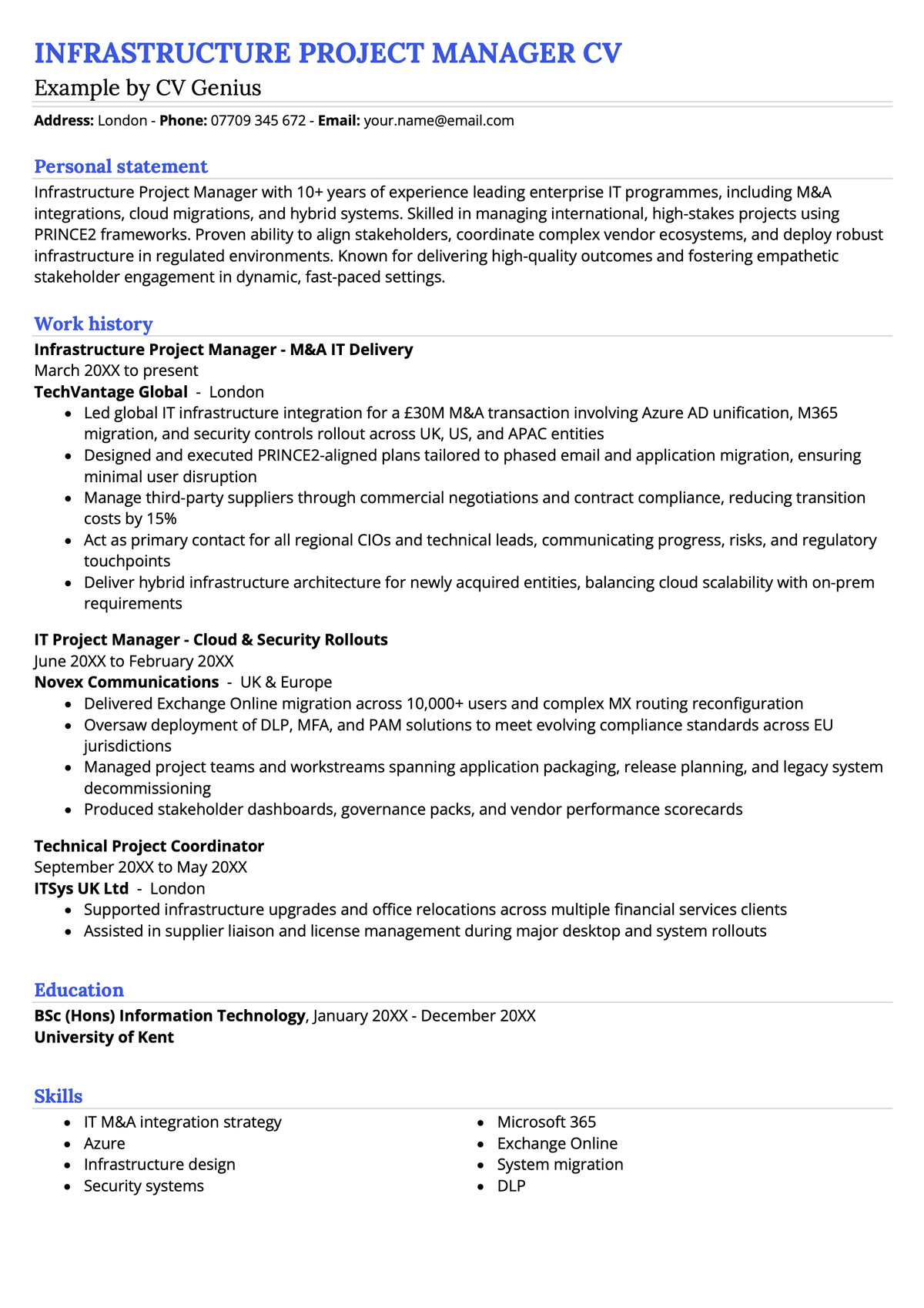 16 Project Manager CV Examples & Free Template for 2025