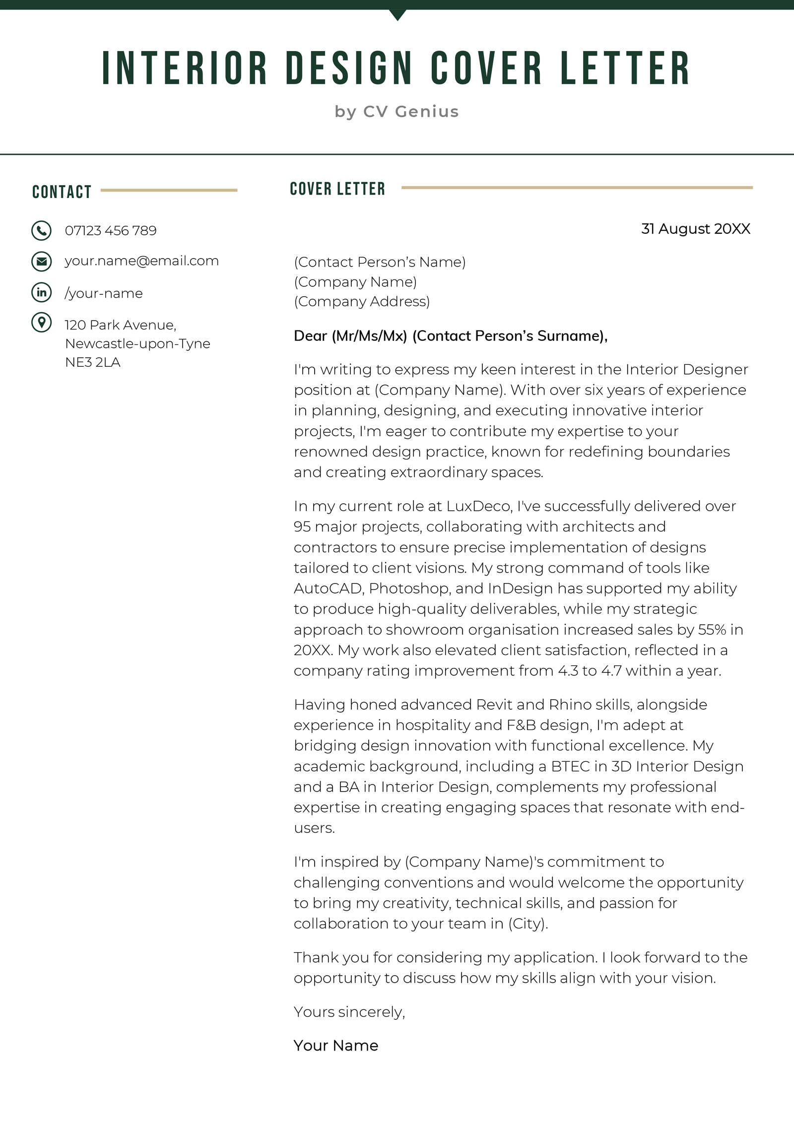 Cover Letter Interior Design Example & Writing Tips for 2025