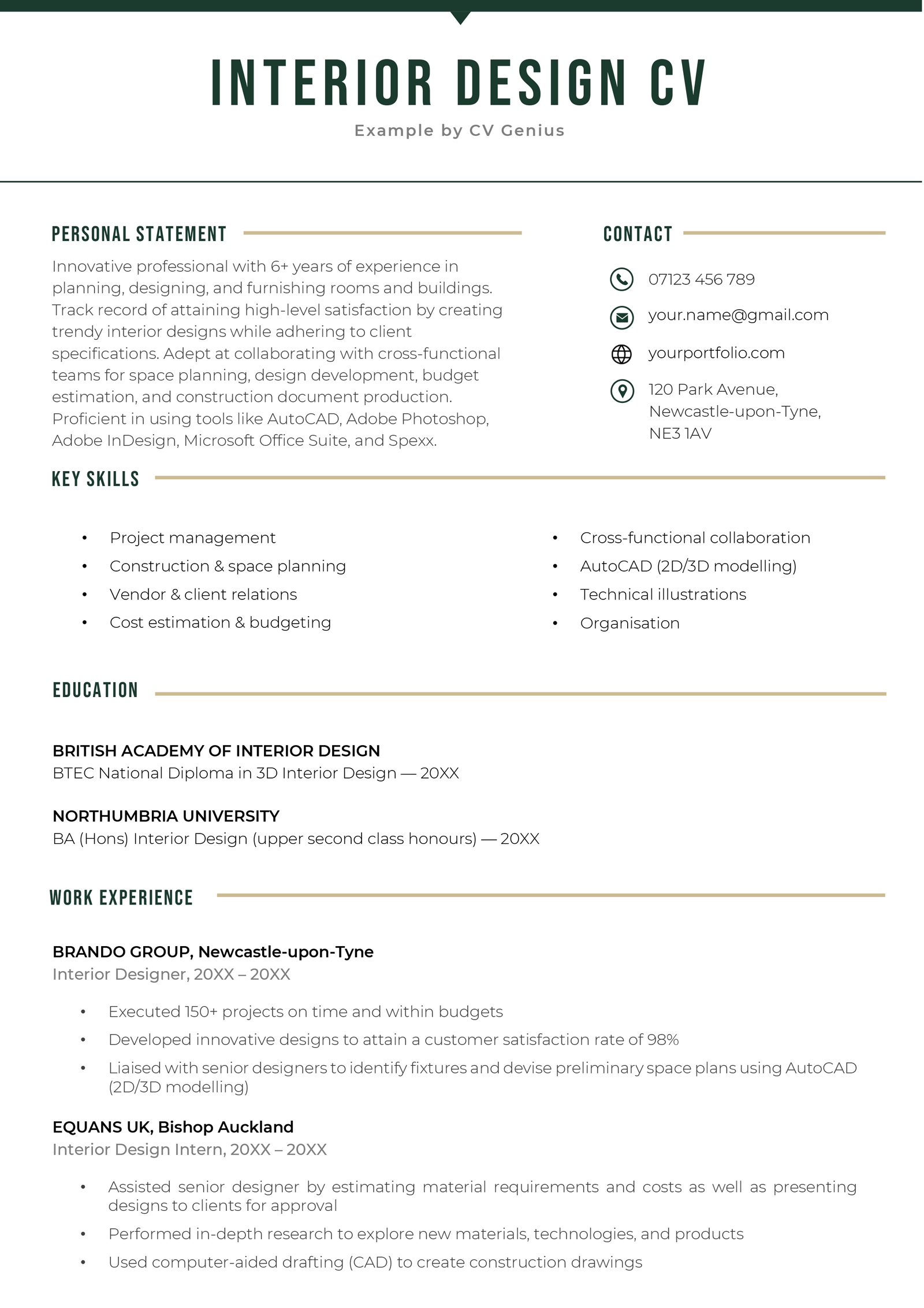 Interior Design CV Example Template Free Download 