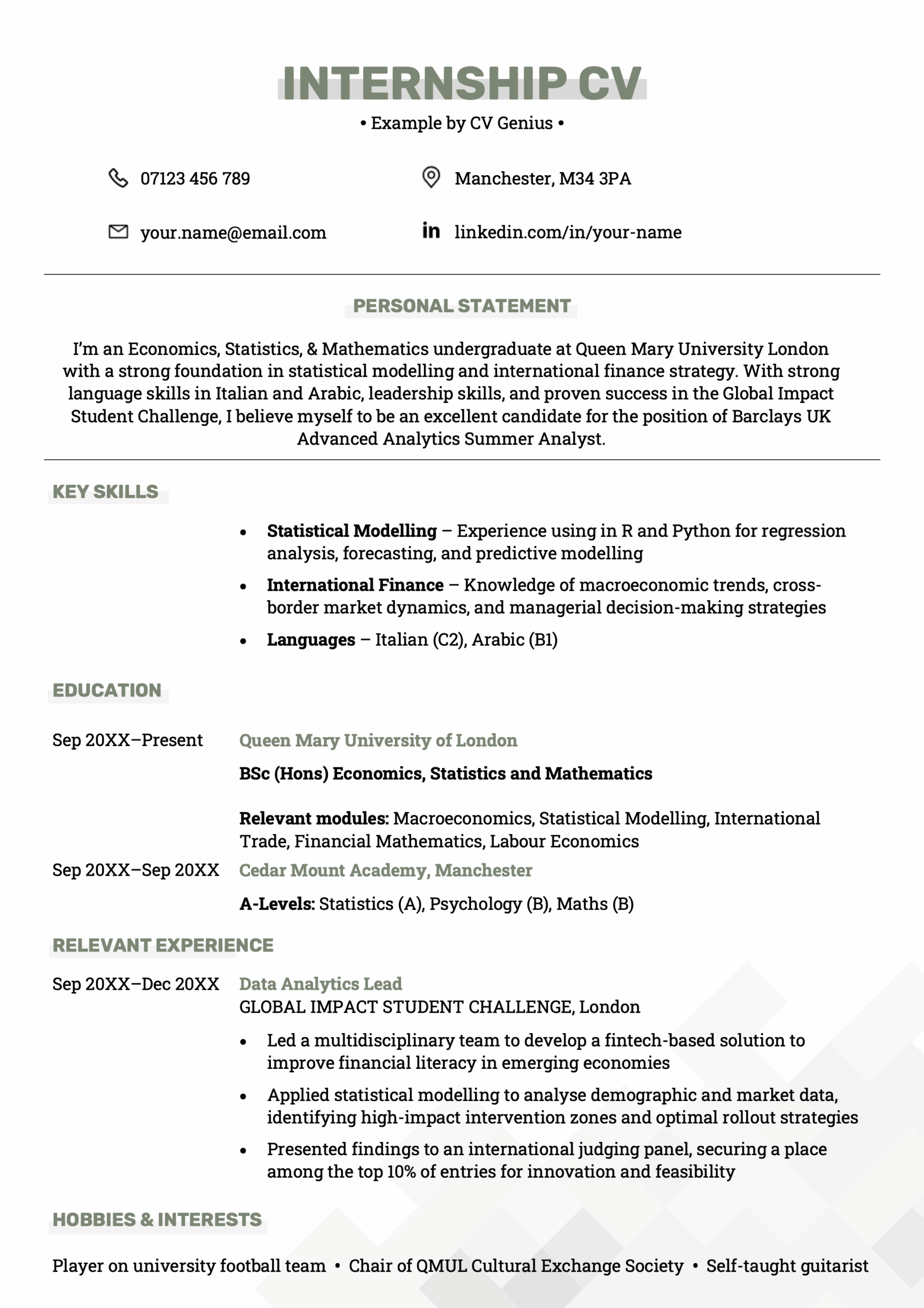 Internship CV - Free Example, Template, & Tips