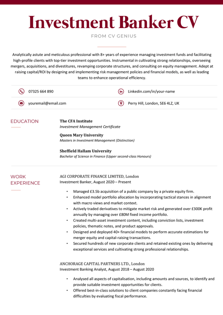 Investment Banker CV - Tips & Free Download Investment Banker CV - Tips & Free Download
