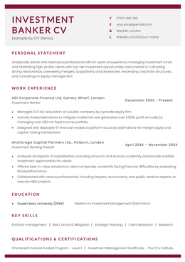 Investment Banker CV Tips Free Download
