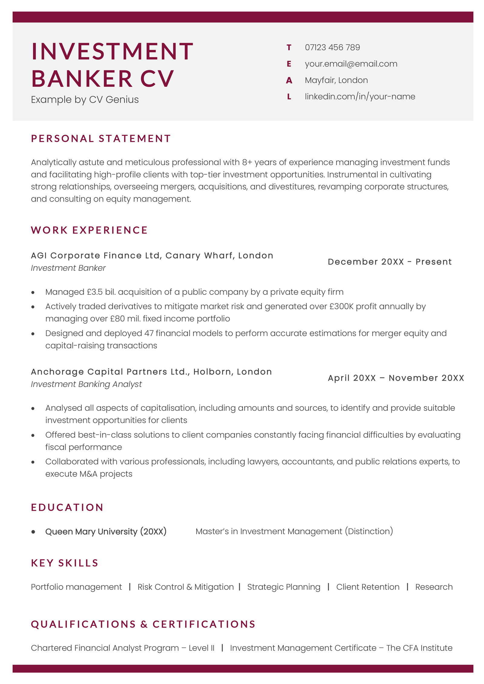 Investment Banker CV - Tips & Free Download