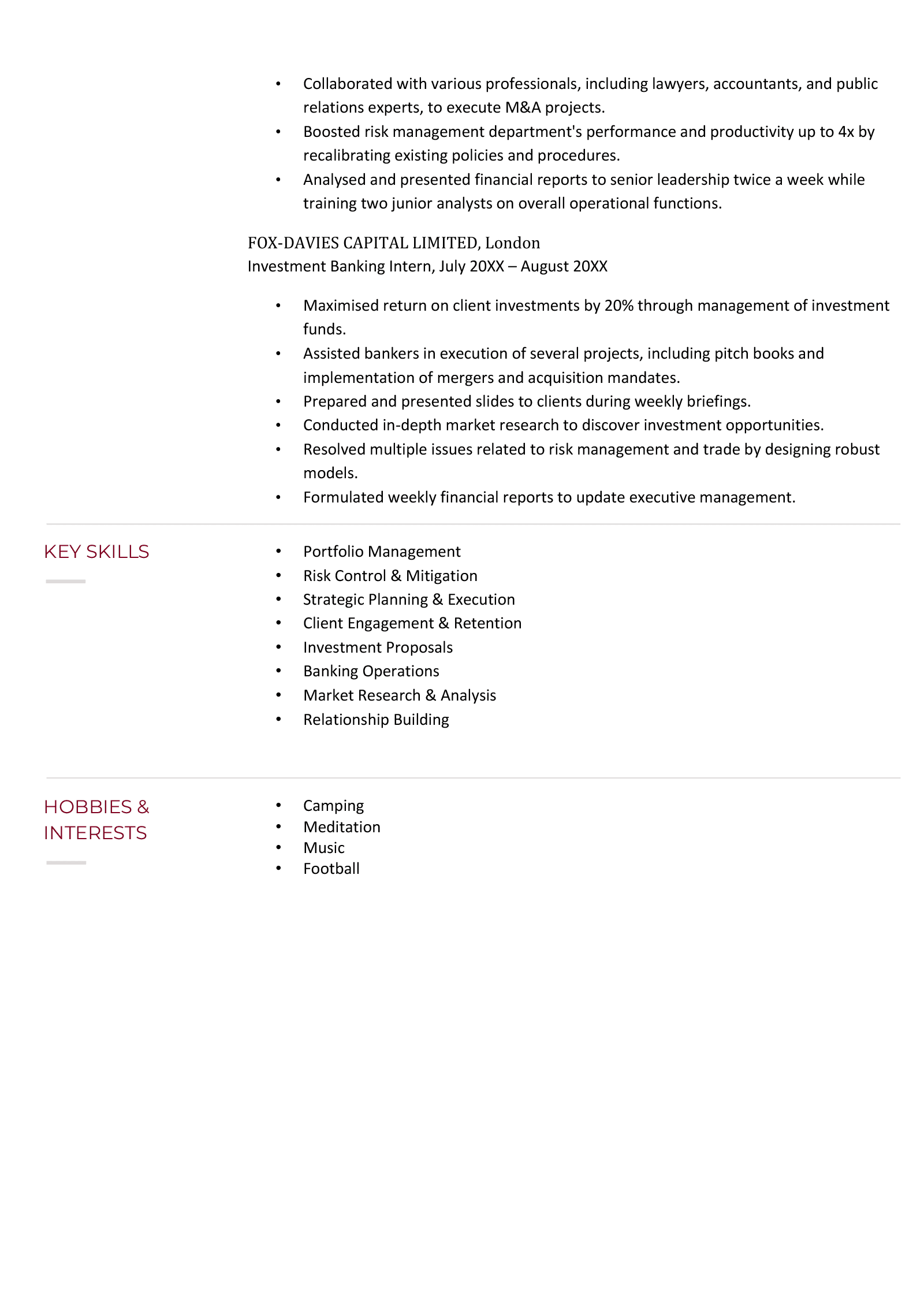 Investment Banker CV: Example, Template, & Writing Tips