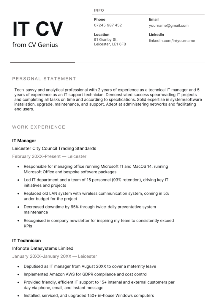 3 Free IT CV Examples, Template, & Writing Guide