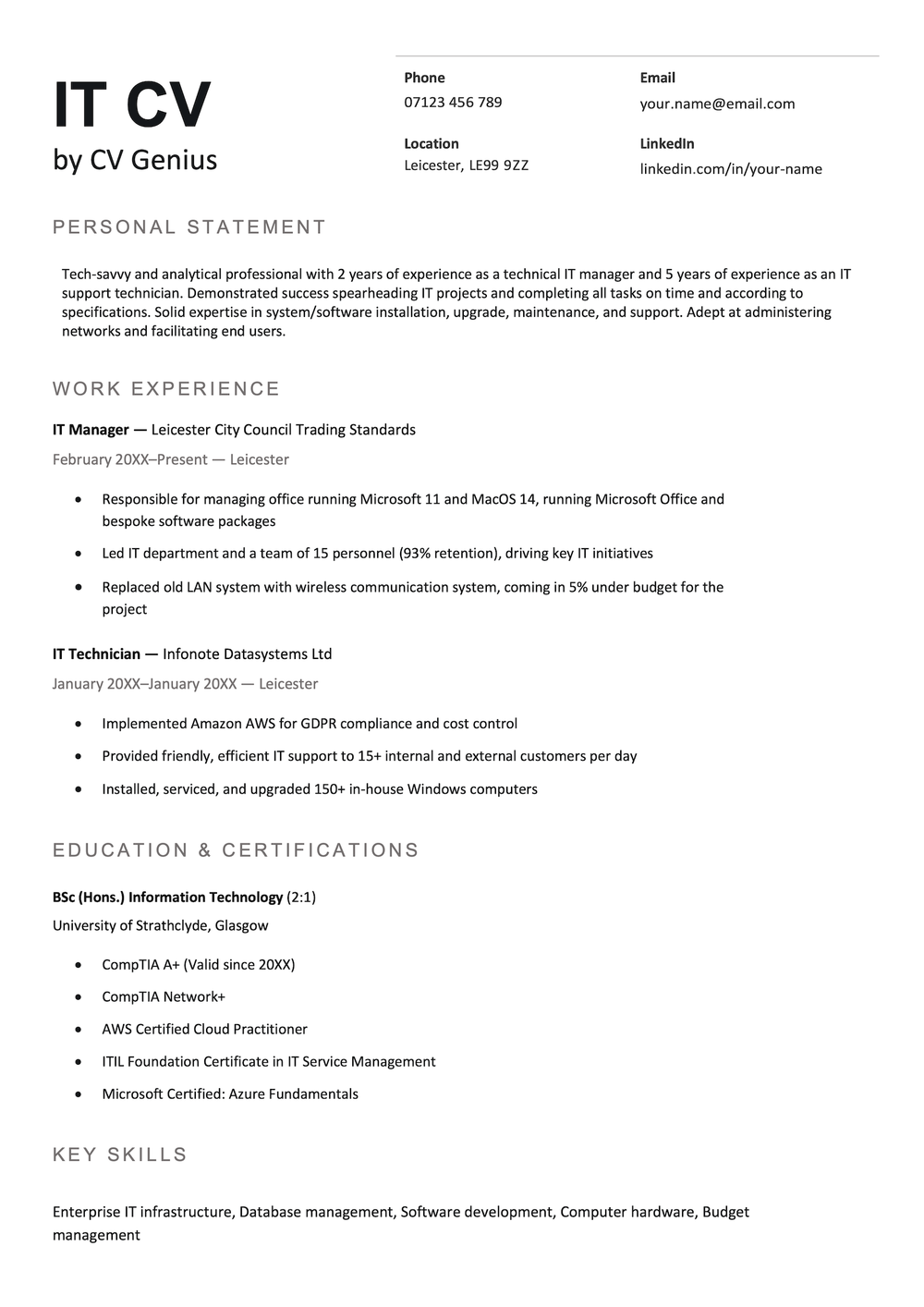 3 Free IT CV Examples, Template, & Writing Guide