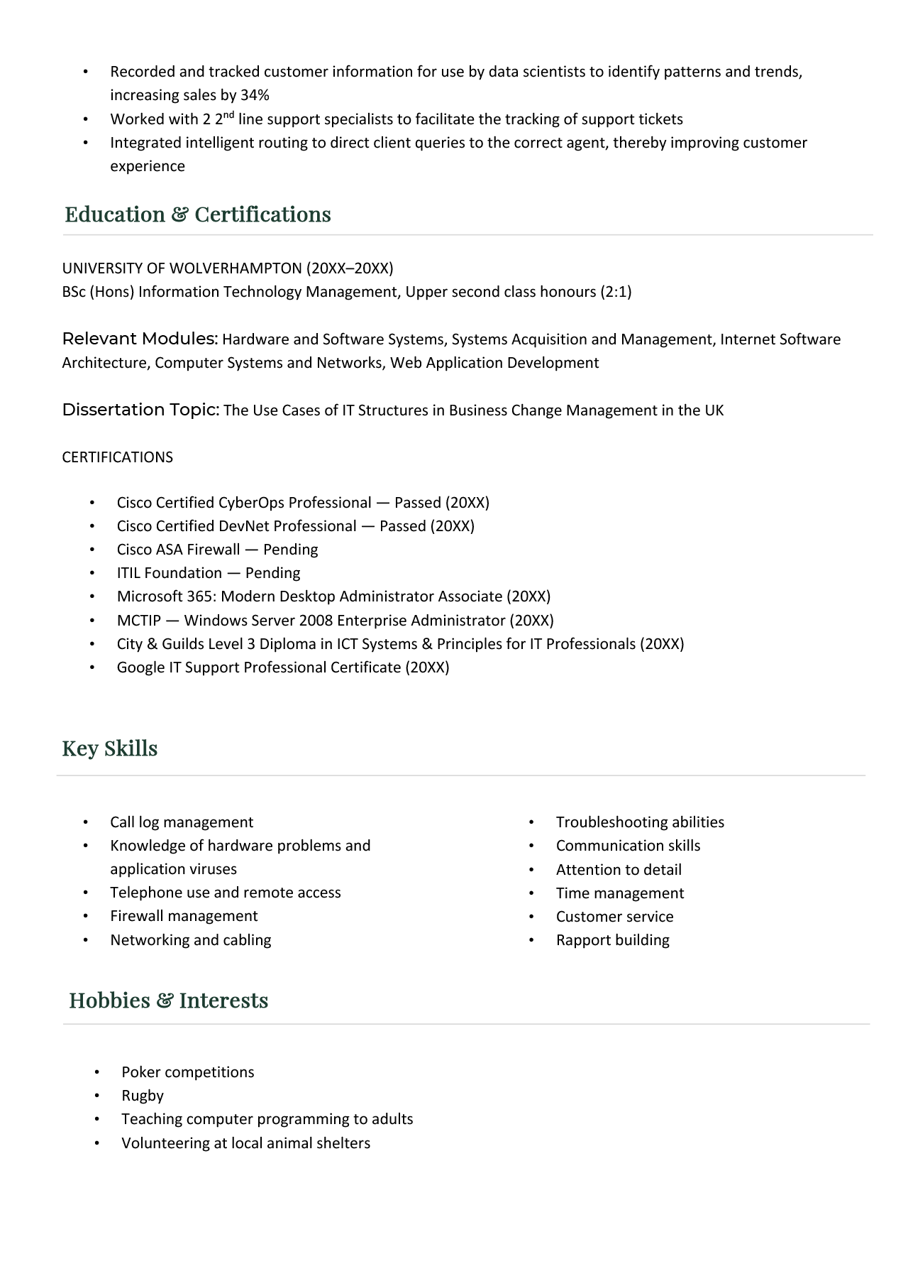 IT Support CV - Examples & UK Template (Free Download)