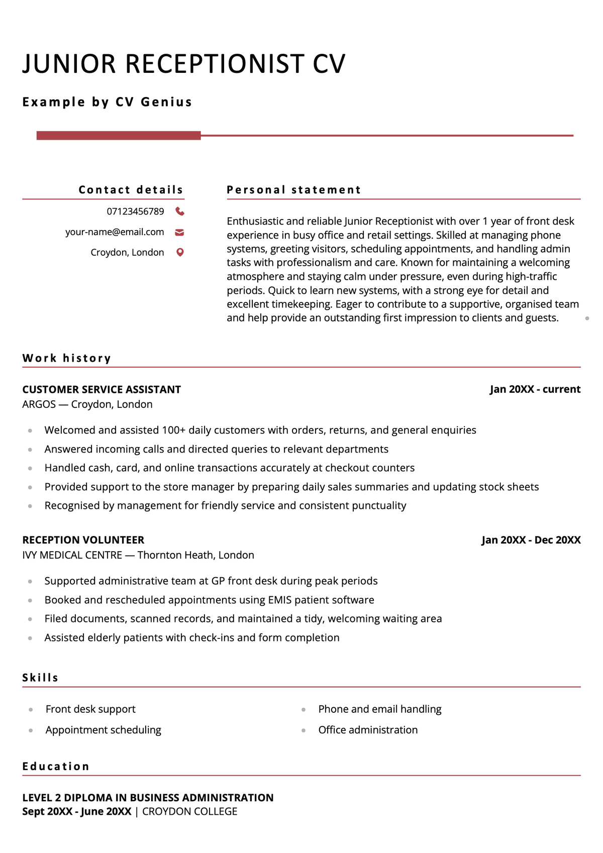 12 Receptionist CV Examples for 2026 (With Templates & Tips)